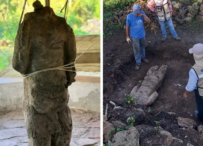 Excavations uncover headless life-size Maya statue