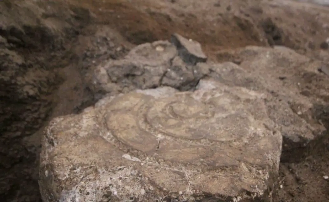 Stone glyph with spiral representation found beneath Mexican church